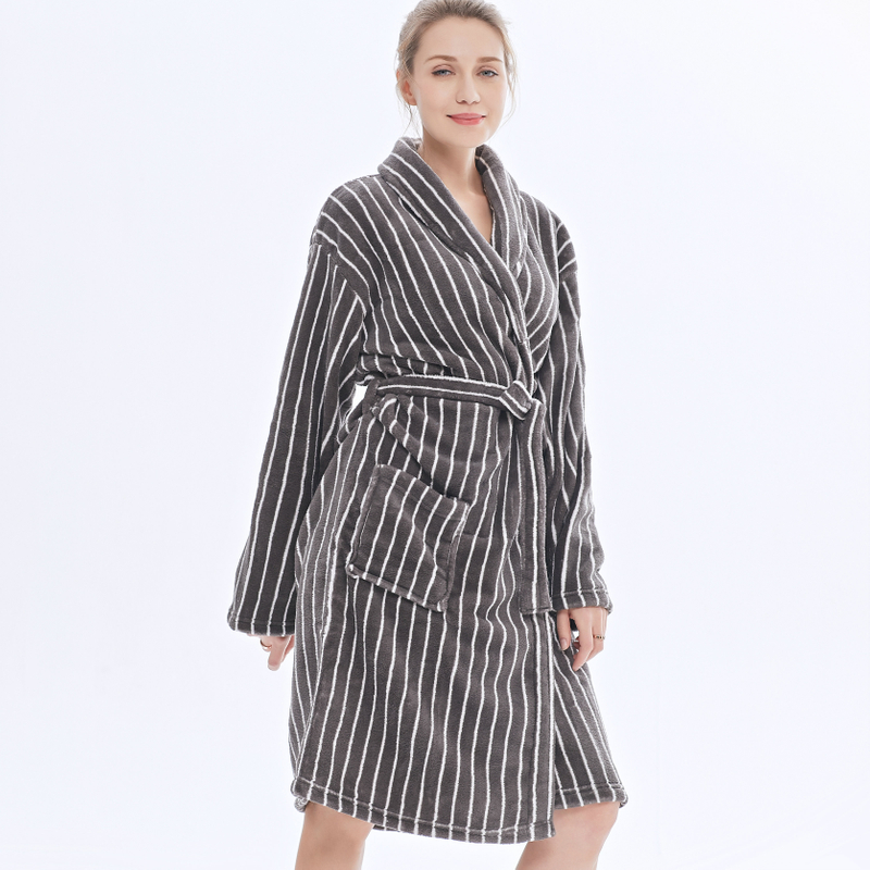 Flannel Fleece Couple Home Bathrobe Striped Design Bathrobe Factory ...